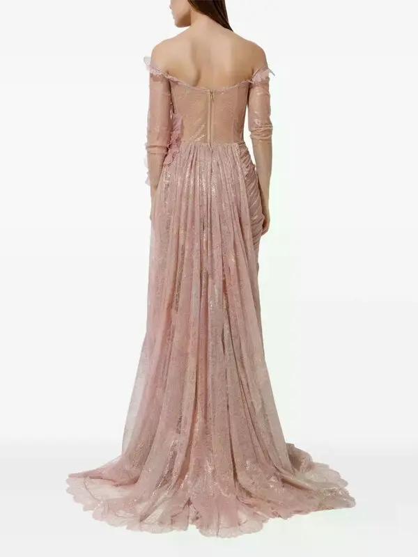 IRIS SERBAN Lorena Pleated Lace Flower Dress