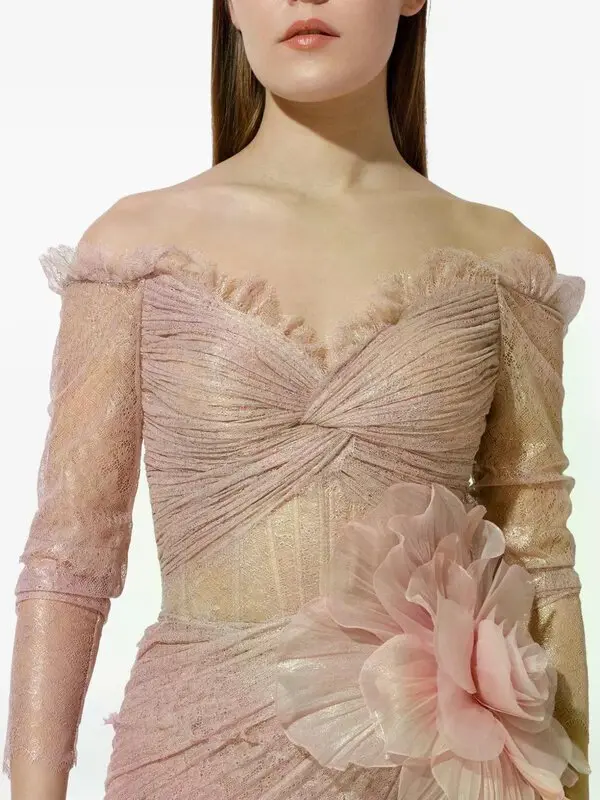 IRIS SERBAN Lorena Pleated Lace Flower Dress