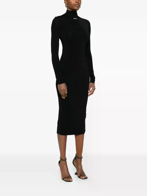 Off-White Off Stamp Ruched Midi Dress