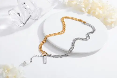 CLASSICHARMS Two-tone Chain Y Necklace With Faux Baroque Pearl