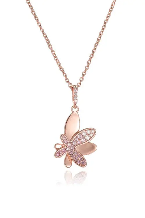 CLASSICHARMS Pavé Butterfly Pendant Necklace - Rose Gold/pink