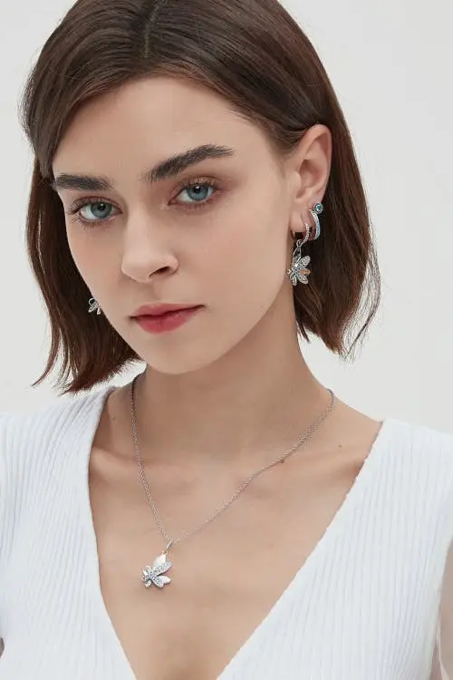 CLASSICHARMS Pavé Butterfly Pendant Necklace - Silver/blue
