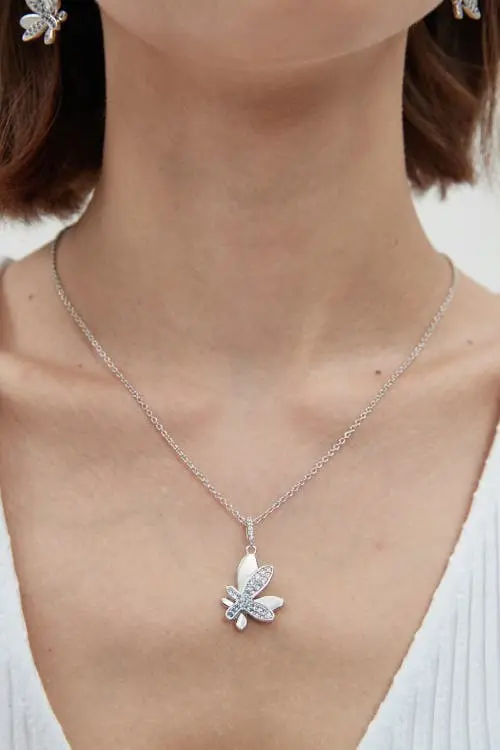 CLASSICHARMS Pavé Butterfly Pendant Necklace - Silver/blue