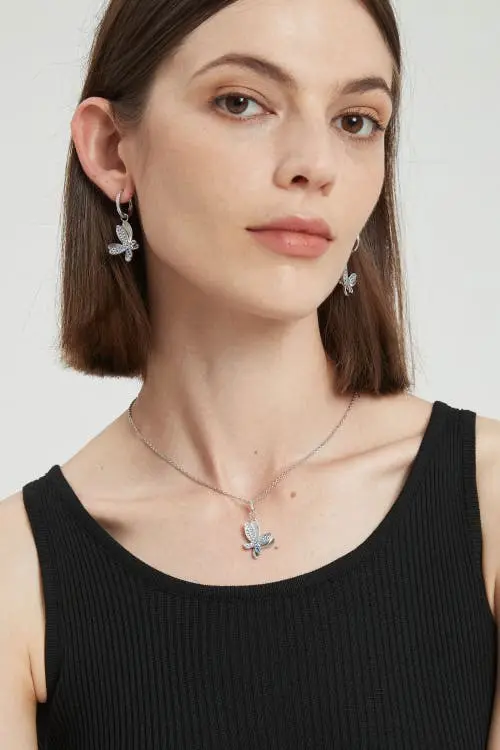 CLASSICHARMS Pavé Butterfly Pendant Necklace - Silver/blue