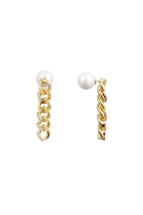 CLASSICHARMS Rhinestone And Pearl Chain Earrings - Gold