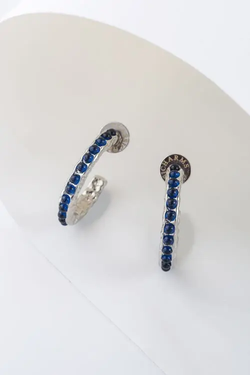 CLASSICHARMS Serena Gemstone Hoop Earrings - Silver/blue
