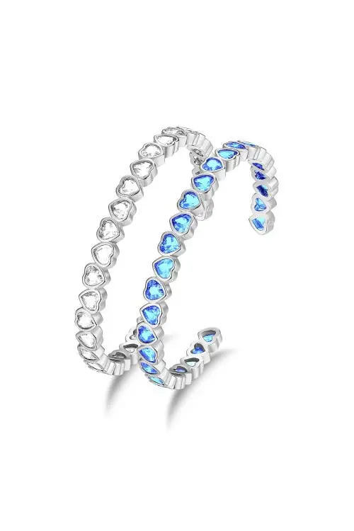 CLASSICHARMS Heart-shaped Cubic Zirconia Cuff Bracelet Set - Silver