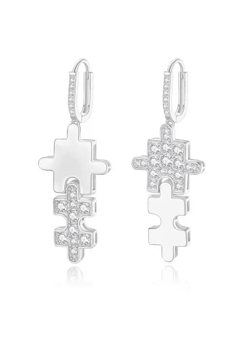 CLASSICHARMS Jigsaw Puzzle Drop Earrings - Silver
