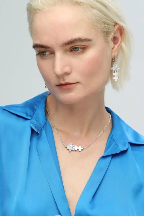 CLASSICHARMS Jigsaw Puzzle Drop Earrings - Silver