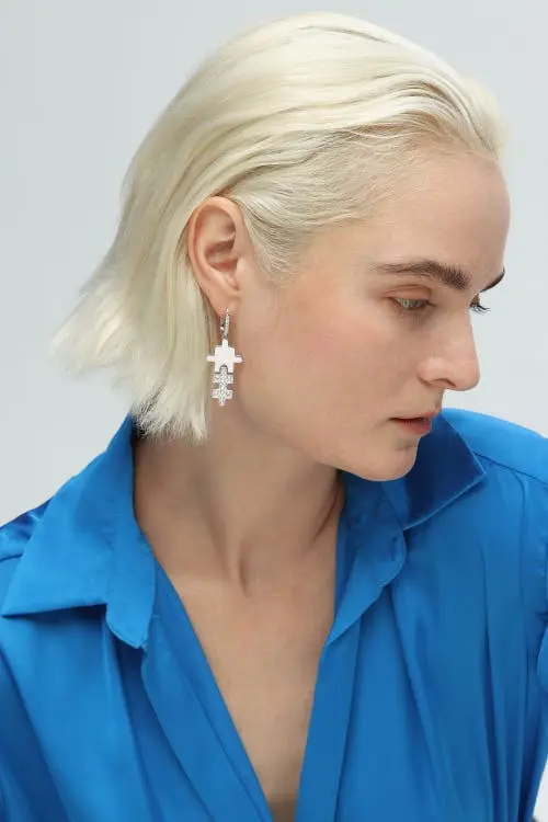 CLASSICHARMS Jigsaw Puzzle Drop Earrings - Silver