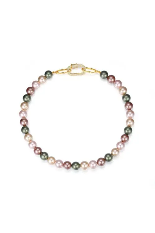 CLASSICHARMS Shell Pearl Necklace With Gem-encrusted Carabiner Lock - Gold