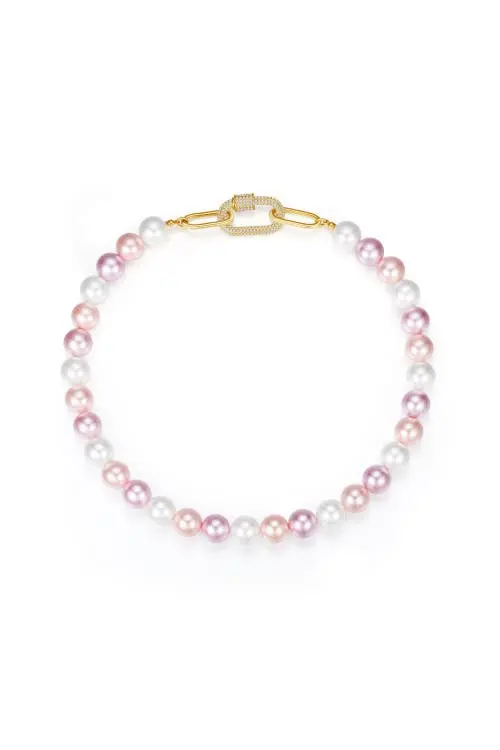 CLASSICHARMS Shell Pearl Necklace With Gem-encrusted Carabiner Lock - Pink
