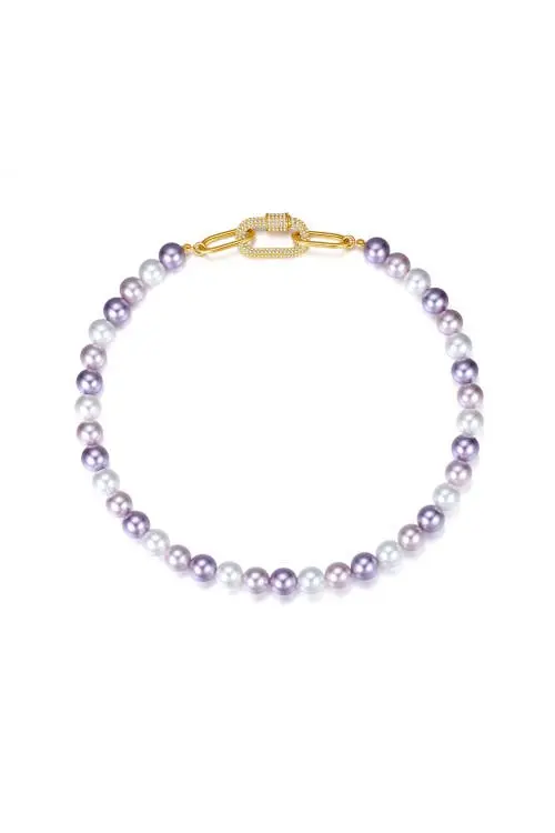 CLASSICHARMS Shell Pearl Necklace With Gem-encrusted Carabiner Lock - Purple