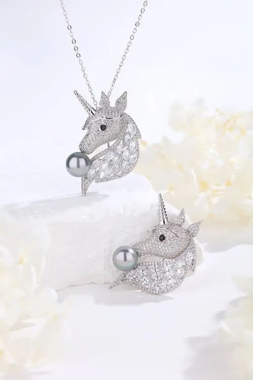 CLASSICHARMS Pavé Unicorn Brooch - Silver