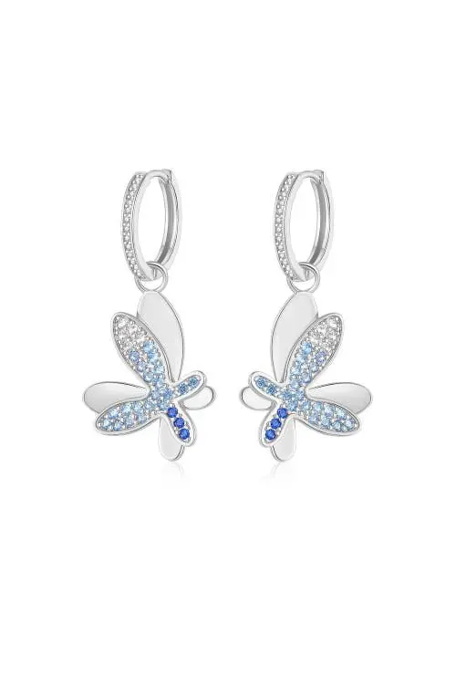 CLASSICHARMS Pavé Butterfly Dangle Hoop Earrings - Silver/blue