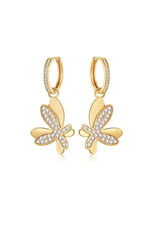 CLASSICHARMS Pavé Butterfly Dangle Hoop Earrings - Silver/clear