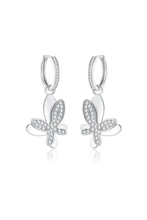 CLASSICHARMS Pavé Butterfly Dangle Hoop Earrings - Silver/clear