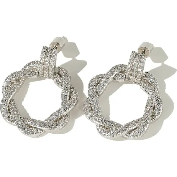 CLASSICHARMS Ysabel Pavé Eternity Twist Hoop Earrings - Silver