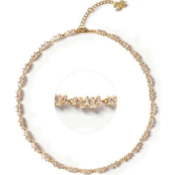 CLASSICHARMS T-shape Zirconia Tennis Choker Necklace - Gold