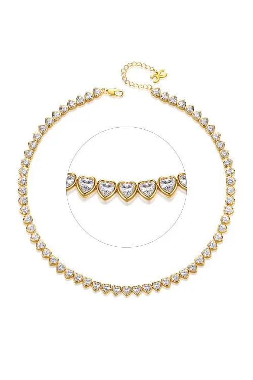 CLASSICHARMS Heart Shaped Zirconia Tennis Choker Necklace - Gold