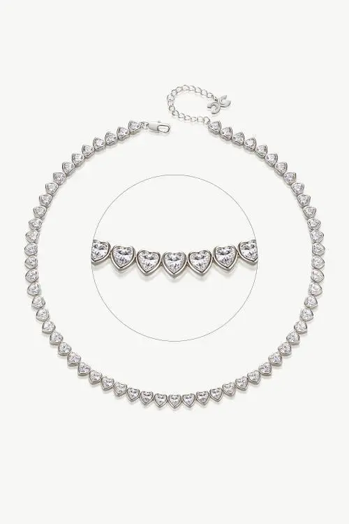 CLASSICHARMS Heart Shaped Zirconia Tennis Choker Necklace - Silver