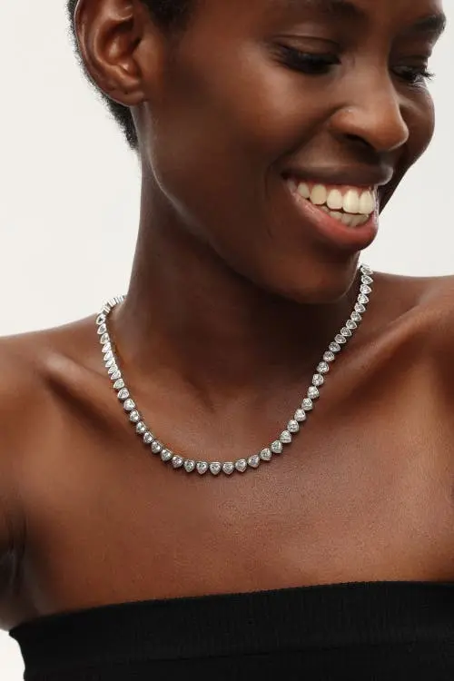 CLASSICHARMS Heart Shaped Zirconia Tennis Choker Necklace - Silver