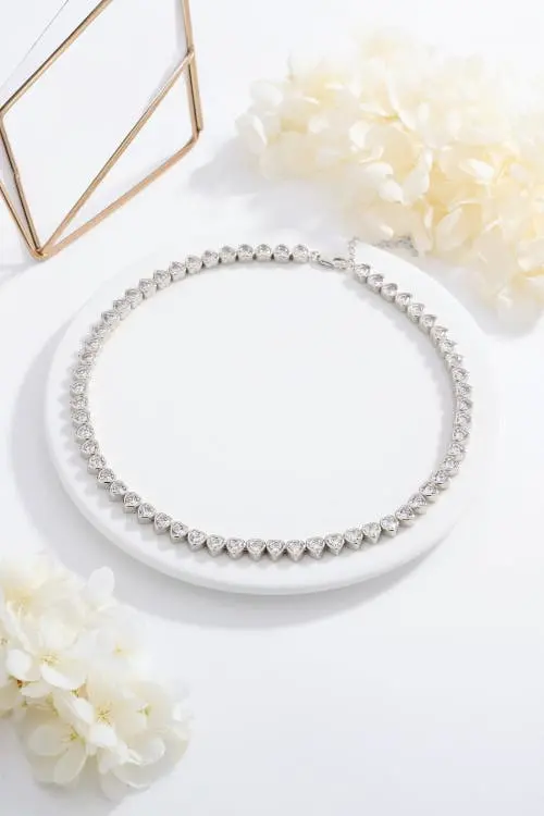 CLASSICHARMS Heart Shaped Zirconia Tennis Choker Necklace - Silver