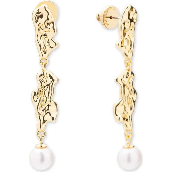 CLASSICHARMS Nyla Molten Freshwater Pearl Drop Earrings - Gold