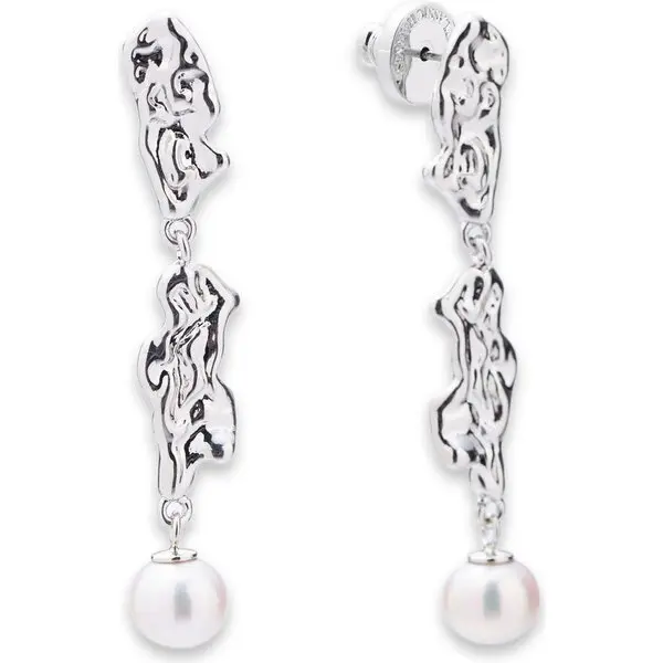 CLASSICHARMS Nyla Molten Freshwater Pearl Drop Earrings - Silver