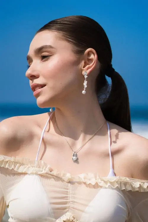 CLASSICHARMS Nyla Molten Freshwater Pearl Drop Earrings - Silver