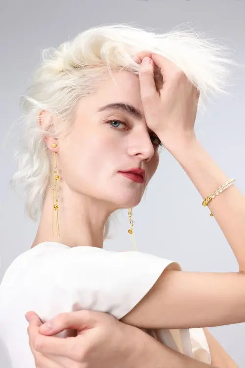 CLASSICHARMS Crystal And Bead Drop Earrings - Gold