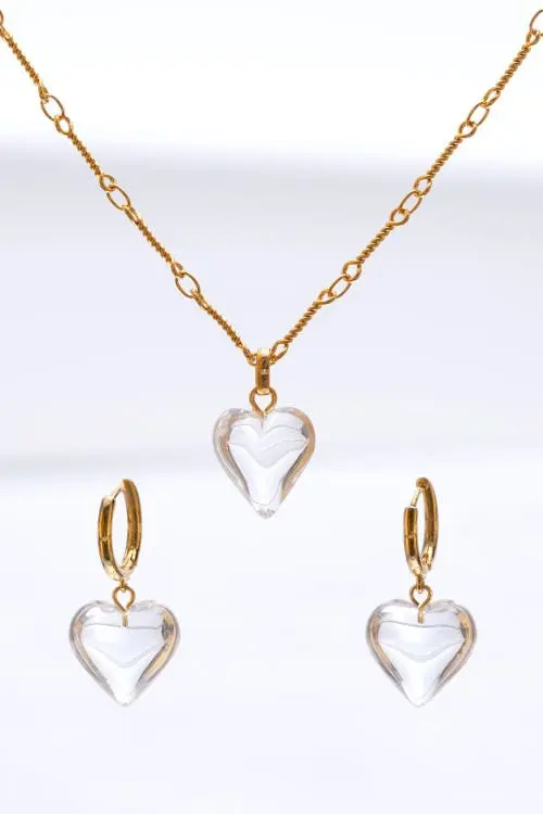 CLASSICHARMS Heart Pendant Necklace And Earrings Set - Gold
