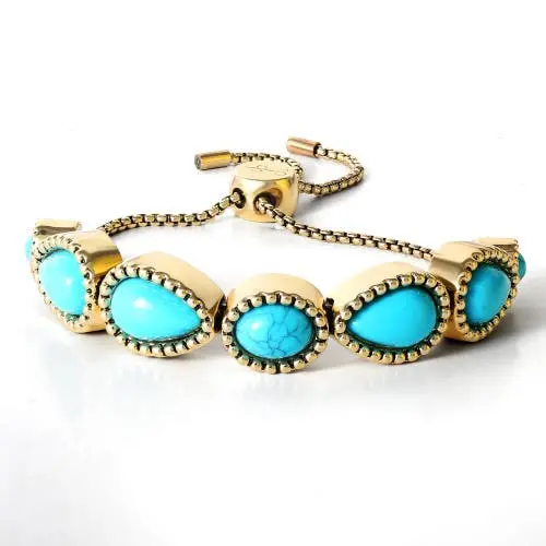 Jessica Simpson Turquoise Stone Slider Bracelet - Gold/ Turquoise