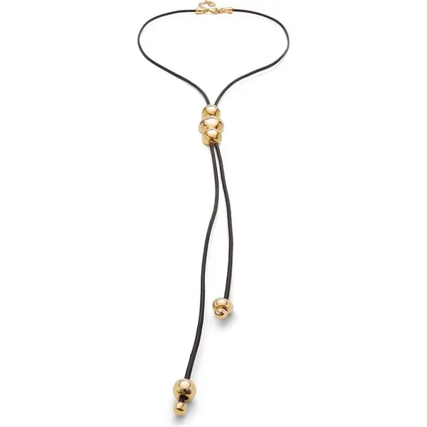 UNODE50 Triple-bead Leather Pendant Necklace - Gold