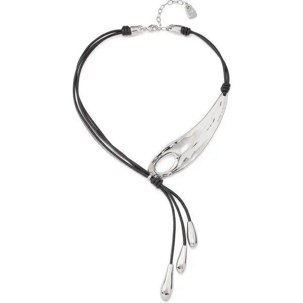UNODE50 Fringed Leather Whip Necklace - Silver