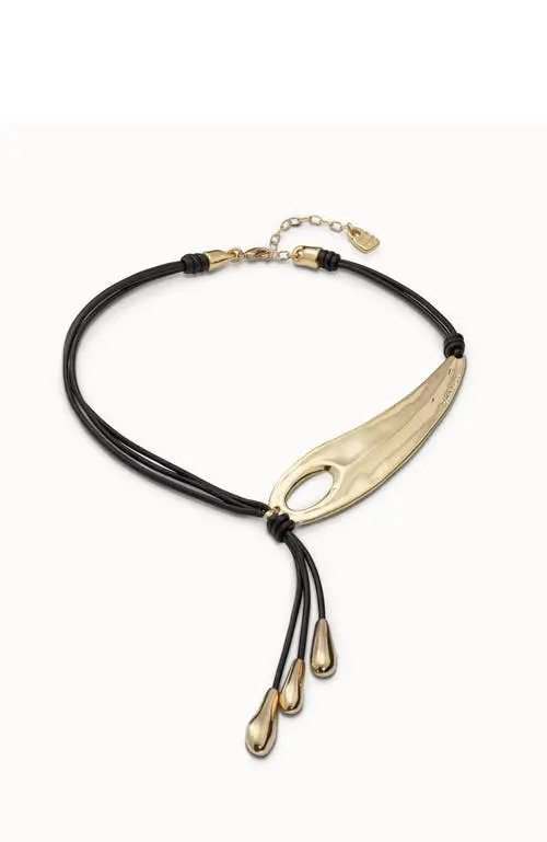 UNODE50 Fringed Leather Whip Necklace - Gold