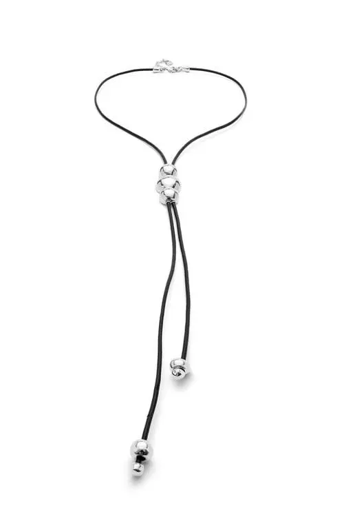 UNODE50 Triple-bead Leather Pendant Necklace - Silver