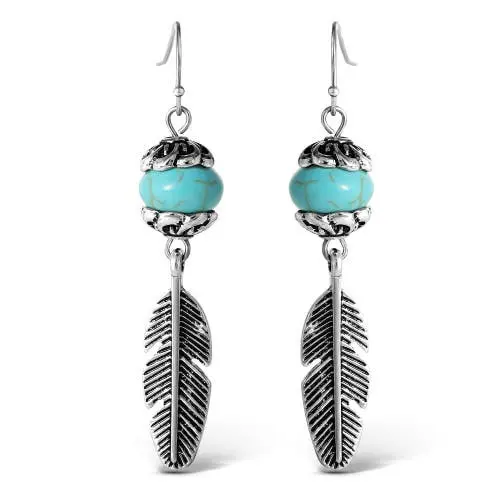 Jessica Simpson Turquoise Bead Feather Drop Earrings - Gold/ Turquoise