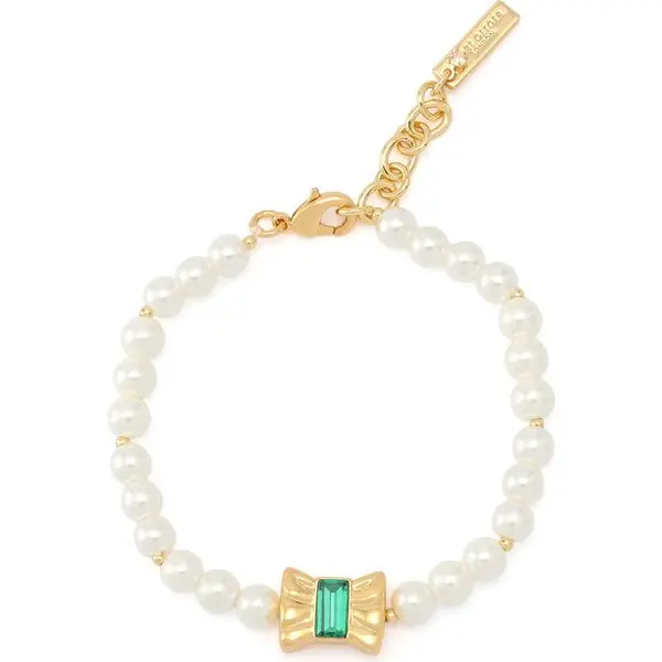 Kurt Geiger Bow Charm Faux Pearl Bracelet - Gold/pearl