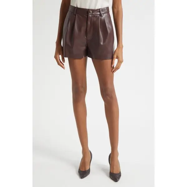 Alice + Olivia High-waisted Faux Leather Shorts - Dark Chocolate