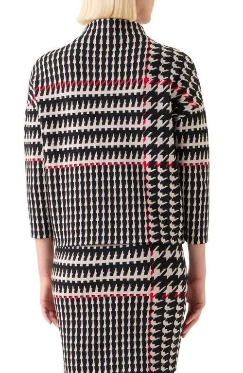 Akris Mixed Houndstooth Check Stretch Virgin Wool Sweater