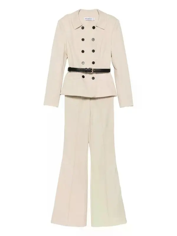 SELF-PORTRAIT Double-breasted Belted Jumpsuit - Neutrals