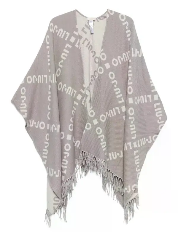Liu Jo Logo-pattern Fringed Cape - Grey