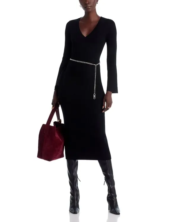 michael kors sweater dress Raglan Sleeve Logo Jacquard in DRAGON FRUIT - Sale This Michael Michael Kors sweater dress gets all the attention with slick sequins decorating the puff Michael Kors Women's Cashmere Tie-Front