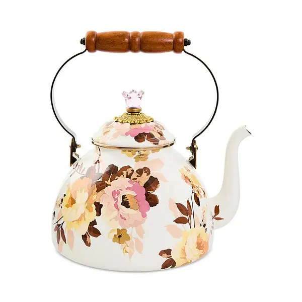 MACKENZIE-CHILDS Wild Rose 3 Quart White Tea Kettle - No Color