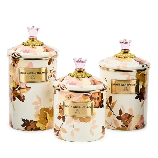MACKENZIE-CHILDS Wild Rose White Medium Canister
