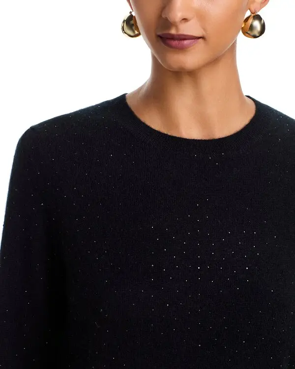 Aqua 100% Cashmere Crystal Crewneck Sweater - Black