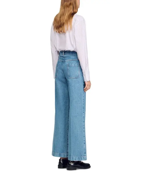 Sandro Wide Leg High Rise Jeans - Blue Jean