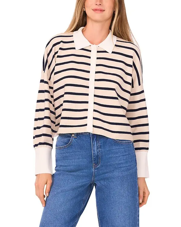 1.State Striped Button-front Sweater