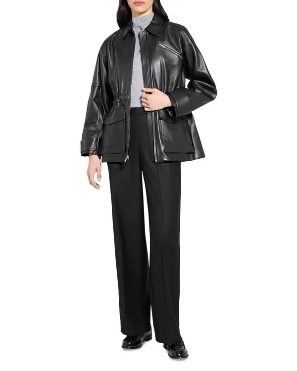 Theory Leather Zip-Up Jacket In Black - 70% Off | Editorialist